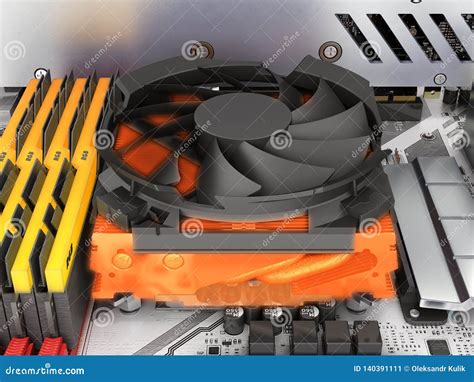 Simulation Of Cpu Overheating View Of The Processor Cooling System 3d Render Stock Illustration