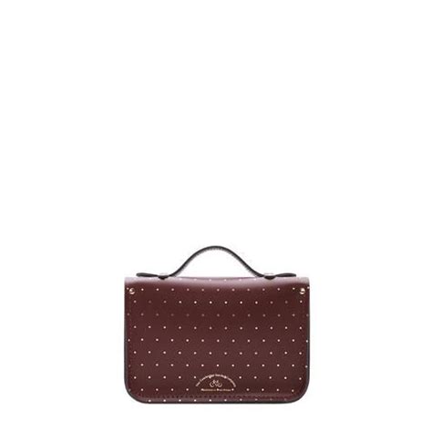 Magnetic Mini Satchel In Leather Gold Dot On Oxblood