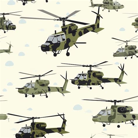 Fleet Of 5 Apache Military Helicopters Flat Vector Illustration On