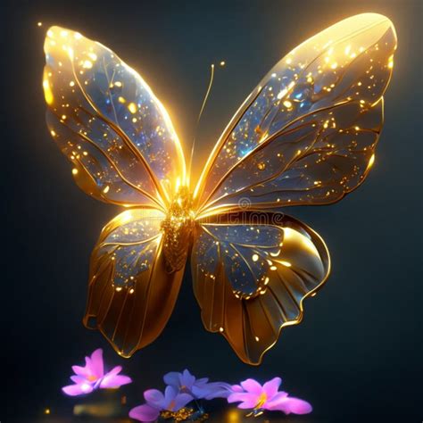 Ilustración De Una Hermosa Mariposa Con Alas Y Flores Brillantes