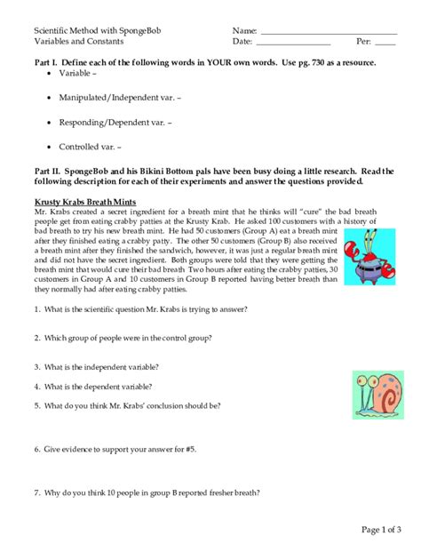 Fillable Online Scientific Method Controls And Variables Answer Key