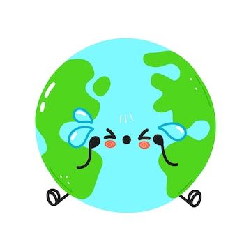Lindo Personaje De Planeta Tierra Triste Y Llorando Vector Premium