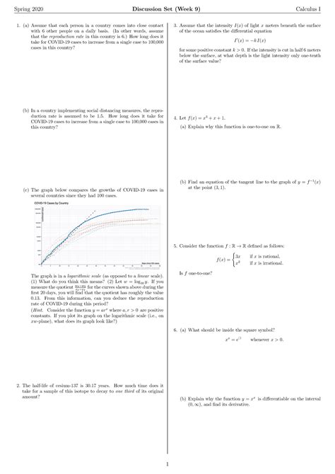 C1 Wk9 Prob Recitation Spring 2020 Discussion Set Week 9 Calculus