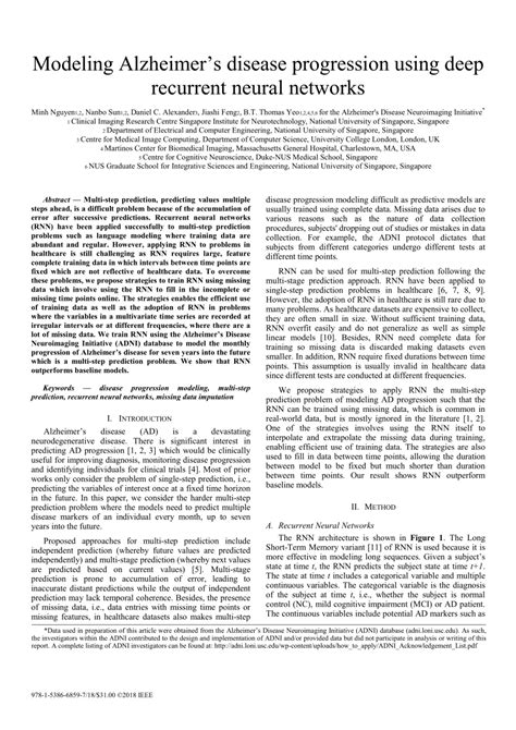 Pdf Modeling Alzheimers Disease Progression Using Deep Recurrent Neural Networks