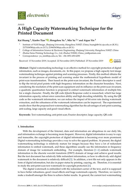 Pdf A High Capacity Watermarking Technique For The Printed Document