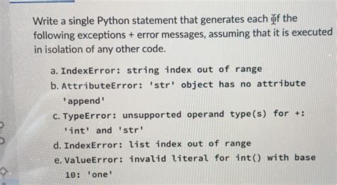 Solved Write A Single Python Statement That Generates Each