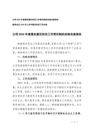 2篇 公司2024年度落实意形态工作责任制的自检自查报告 2024年上半年意形态工作总结 doc 中天文库