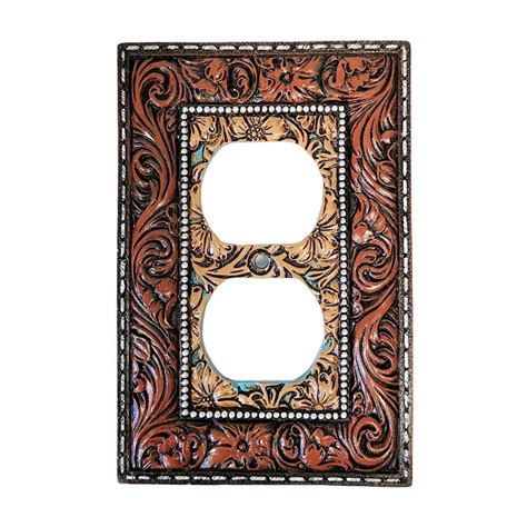 De Leon Collections Polyresin Tooled Leather Look Floral Accent 1 Gang