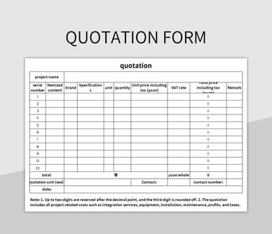 Quotation Form Excel Template And Google Sheets File For Free Download Slidesdocs