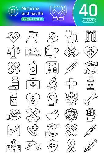 의학 및 건강 라인 아이콘을 설정합니다 배너 모바일 응용 프로그램 웹 사이트에 적합 합니다 편집 가능한 스트로크 건강관리와 의술에 대한 스톡 벡터 아트 및 기타 이미지