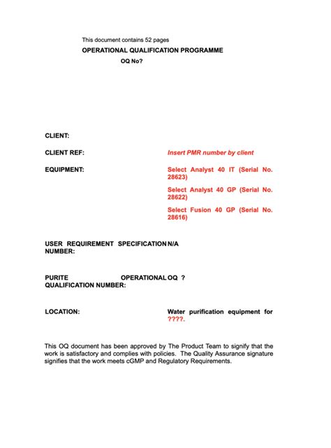 Validation Document Templates Purite Distributor Portal