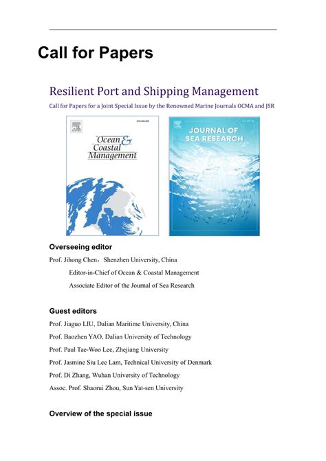 Pdf Call For Papers Resilient Port And Shipping Management A Joint