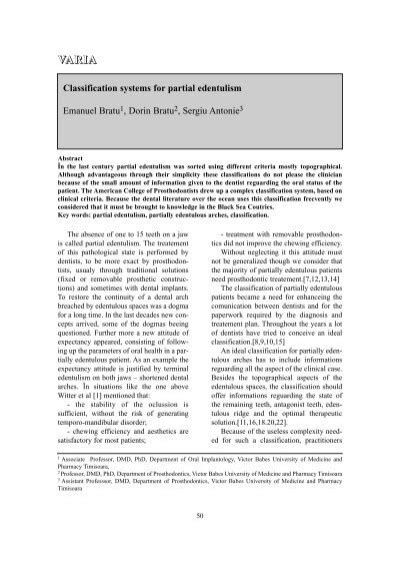 Classification Systems For Partial Edentulism Journal Of Oral Health
