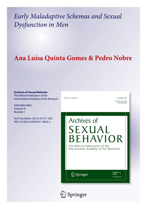 Pdf Early Maladaptive Schemas And Sexual Dysfunction In Men