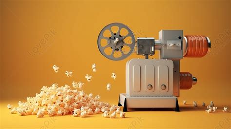 몰입형 3d 렌더링 필름 프로젝터 팝콘 및 슬레이트 배경 영사기 배경 3d 배경 레이 배경 이미지 Hd 영사기 3d