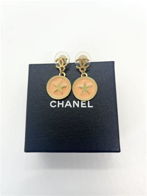 やや傷や汚れありCHANELシャネル ピアス ココマーク メダル 星 スター サーモンオレンジ サーモンピンク メッキゴールド