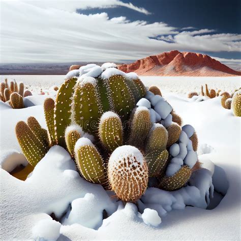 El Cactus En El Duro Desierto Entre La Nieve Y El Hielo Generan Inteligencia Artificial Ai Stock