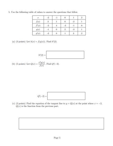 solved 5 use the following table of values to answer the