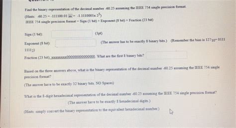 solved find the binary representation of the decimal number