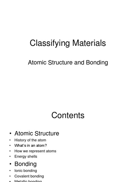 Classifying Materials Atomic Structure And Bonding Pdf Chemical Bond Ionic Bonding