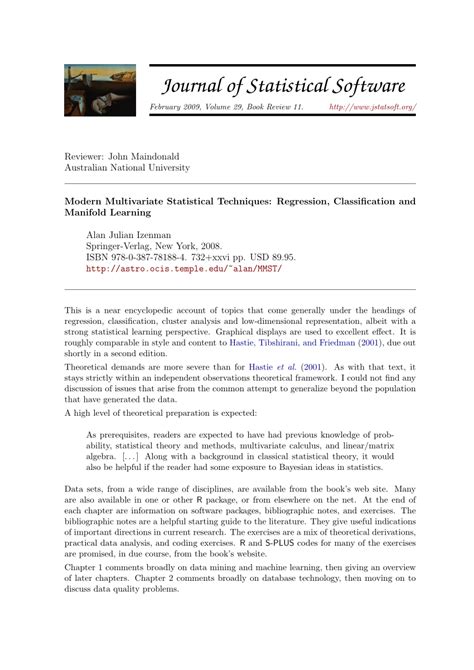 Pdf Modern Multivariate Statistical Techniques Regression