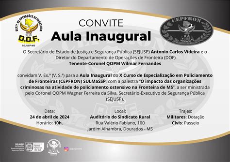 Convite Para Aula Inaugural Do X Cepfronsulmassp Departamento De