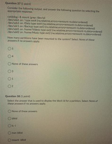 solved question 37 1 point consider the following output