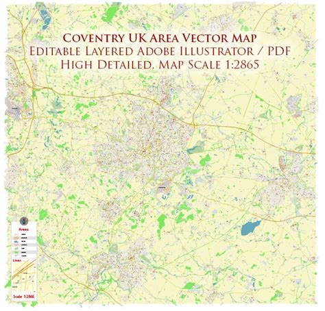 Coventry Uk Map Vector City Plan High Detailed Street Map Editable