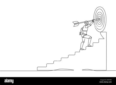 Single Continuous Line Drawing Robot With Arrow Is Running Towards His