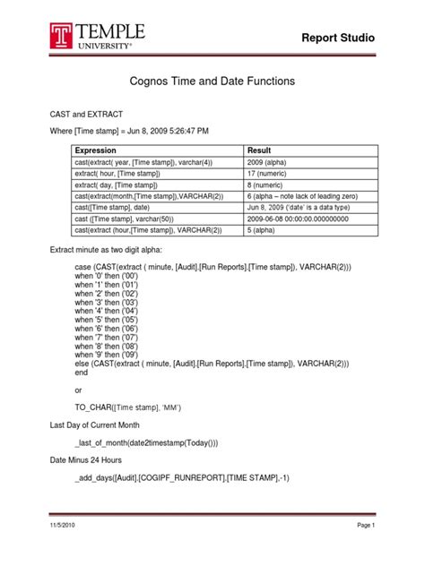 Cognos Time And Date Functions Pdf Computing And Information