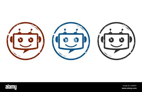 Chatbot Ai Bot Stamp Icons In Few Color Versions Artificial Intelligence Support Robot Symbol
