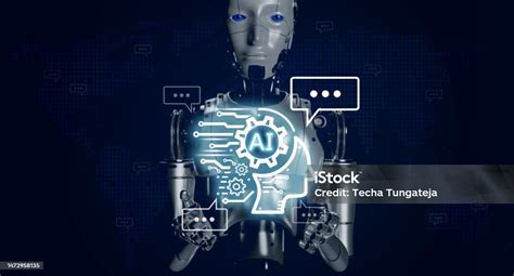 3d 렌더링 스마트 로봇은 디지털 세계 지도 파란색 배경에 디지털 챗봇 연설로 둘러싸인 글로우 Ai 관리 아이콘을 보여줍니다