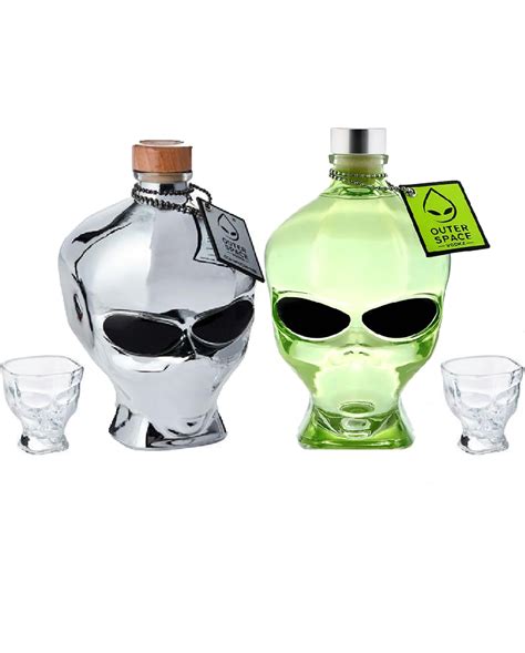 Outer Space Alien Head Chrome And Green Vodka Bottle Combo Set T Set Combo 3brothersliquor