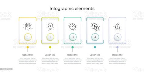 5단계 사각형이 있는 비즈니스 프로세스 차트 인포그래픽입니다 직사각형 회사 워크플로 그래픽 요소입니다 회사 순서도 프리젠 테이션 슬라이드 템플릿 벡터 정보 그래픽