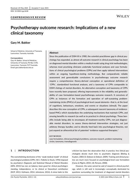 Pdf Psychotherapy Outcome Research Implications Of A New Clinical Taxonomy