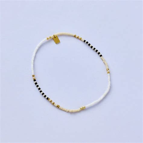 Pura Vida Monochrome Mixed Seed Bead Gold Stretch Anklet Mellow Monkey