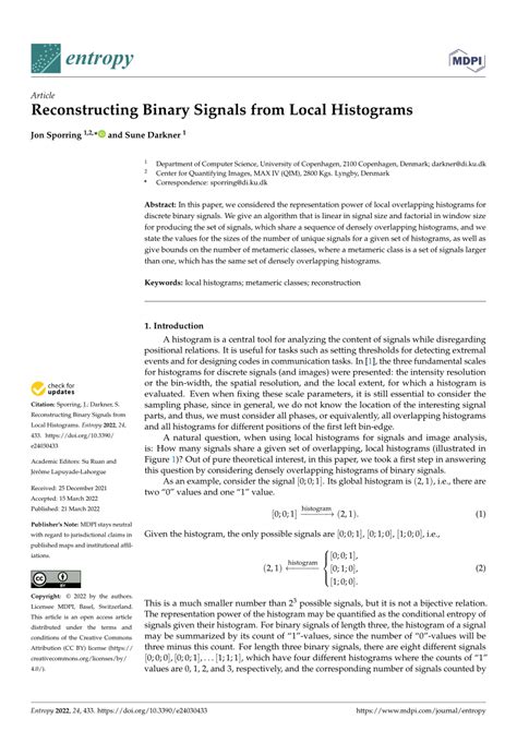 Pdf Reconstructing Binary Signals From Local Histograms