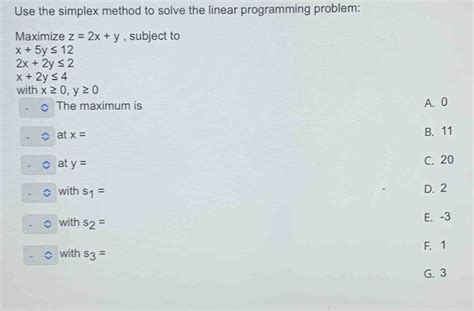 Solved Use The Simplex Method To Solve The Linear Programming Problem Maximize Z2xy