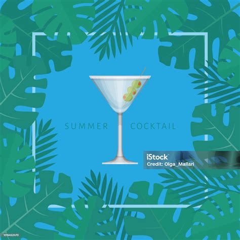 손바닥 여름 열 대 칵테일 나뭇잎 칵테일 파티 포스터 또는 해변의 파티에 초대입니다 플랫 스타일 벡터 일러스트 레이 션 0명에 대한 스톡 벡터 아트 및 기타 이미지 Istock