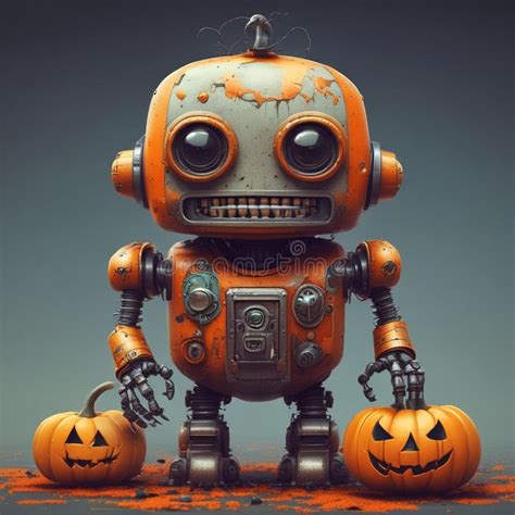 Spooky Sentinel The Halloween Robot Stock Illustration Illustration