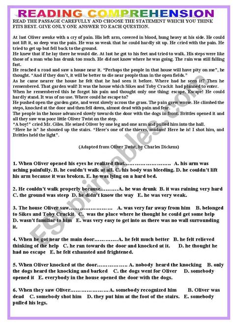 Esl Reading Comprehension Worksheets For Adults Db Excel Com