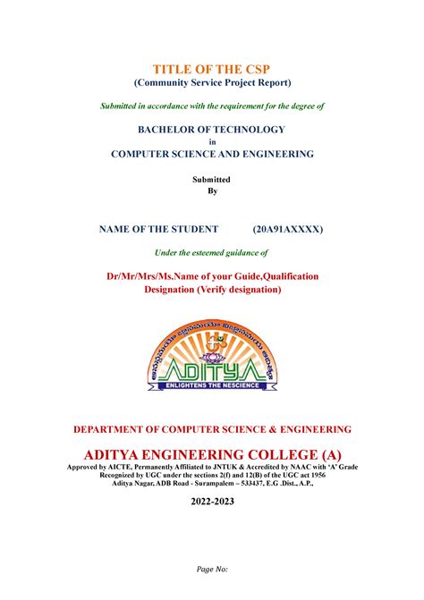 Aec Community Service Project Report Format[ 3217] Title Of The Csp Community Service Project