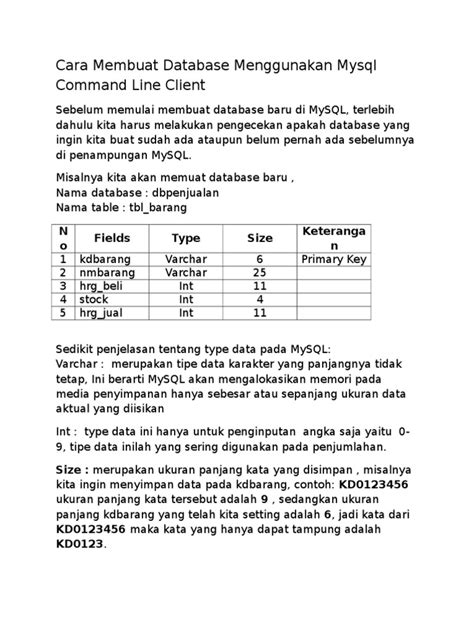Membuat Database Dan Tabel Dengan Mysql Command Line Client Pdf Komputer