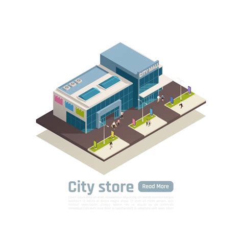 Free Vector Store Mall Shopping Center Isometric Composition Banner