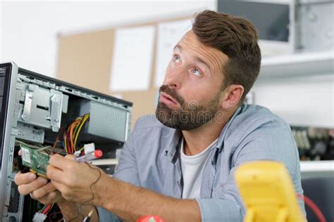 Professional Man Repairing And Assembling Computer Stock Image Image Of Tool Processing