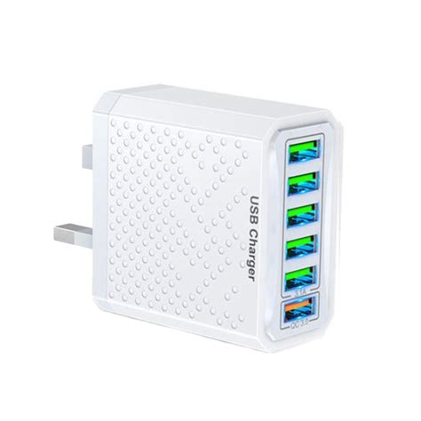 6포트 다기능 급속 충전 Usb 여행용 충전기 전원 어댑터 모델 흰색 영국 플러그