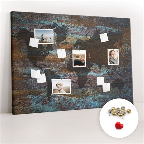 Tablica Korkowa XXL 100x140 cm Mapa świata rdza Metaliczne