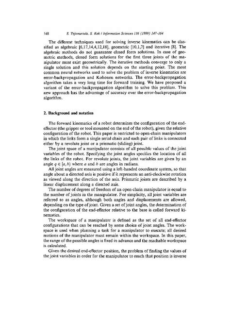 pdf inverse kinematics in robotics using neural networks · inverse kinematics in robotics