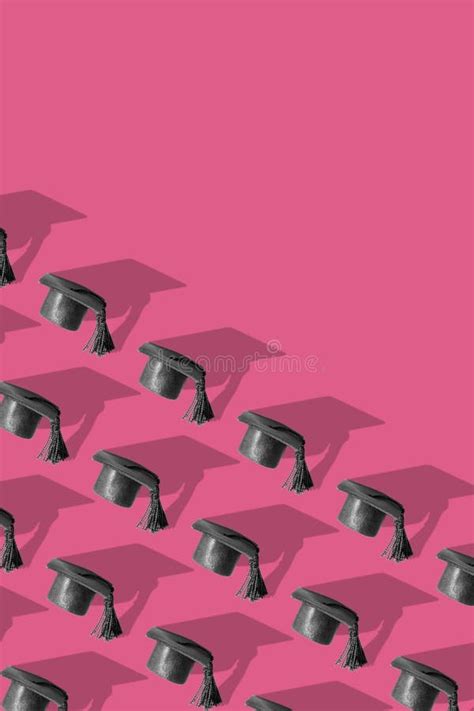 Pattern With Black Graduated Cap On Color Background With Copy Space