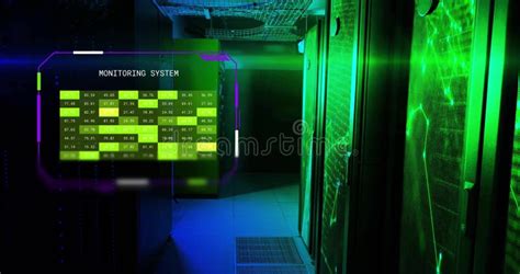 Image Of Interface Monitoring System Over Server Room And Yellow Networks Stock Image Image Of